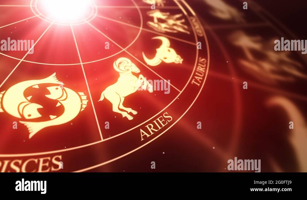 Zodiac Horoscope Astrological Sun Signs On Spinning Wheel Loopable Red ...