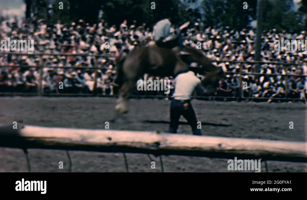 1950s Rodeo Cowboy Man Riding Bucking Bronco Horse West Vintage Film ...