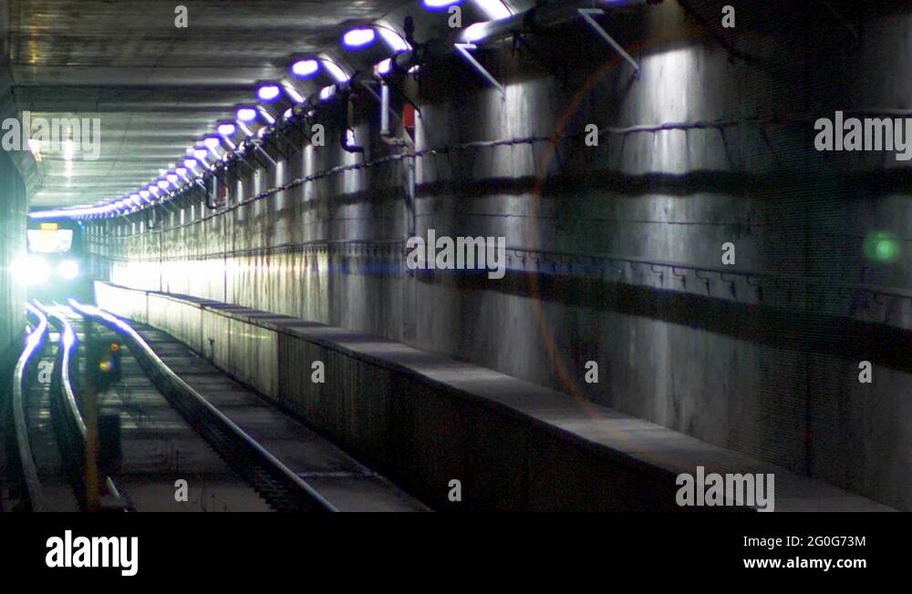 Slow Motion Subway Train Lens Flare in Tunnel, Railway Transport ...