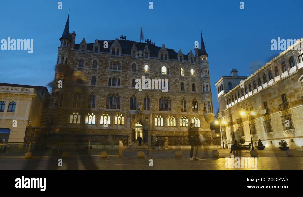 Palace designed by famous modernism architect Antoni Gaudi in Leon ...