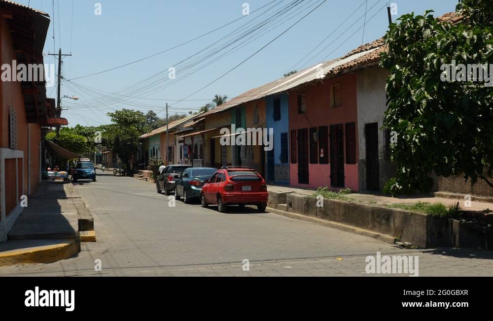 A Street Of Old Colonial Houses In Corinto Nicaragua Stock Video ...