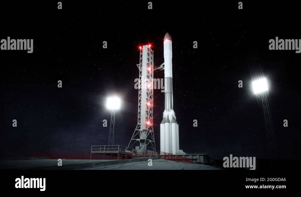 Rocket before the start animation. Space launch system. Realistic 4k ...