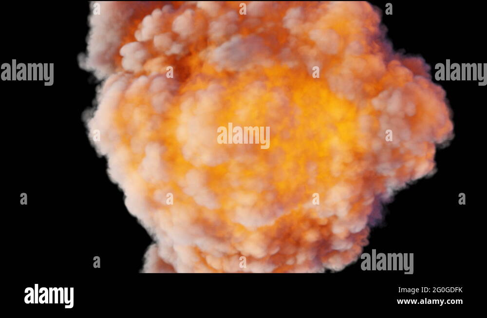 Big explosion and smoke cloud. Fire isolate. Alpha matte. Realistic 4k ...