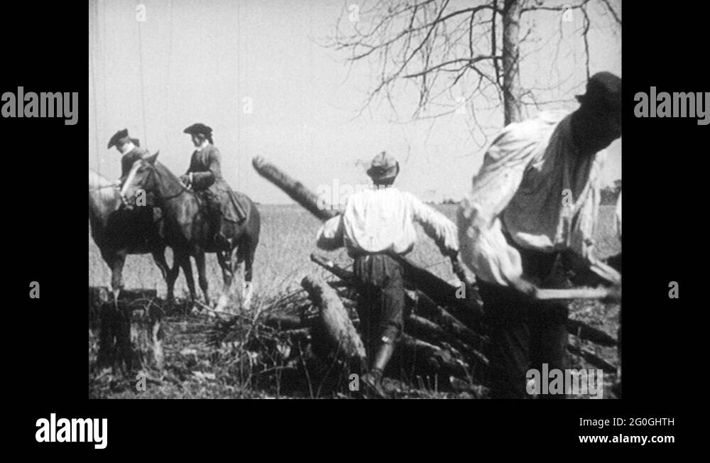 1940s: Slaves clear trees, two men on horseback ride away. Woman picks ...