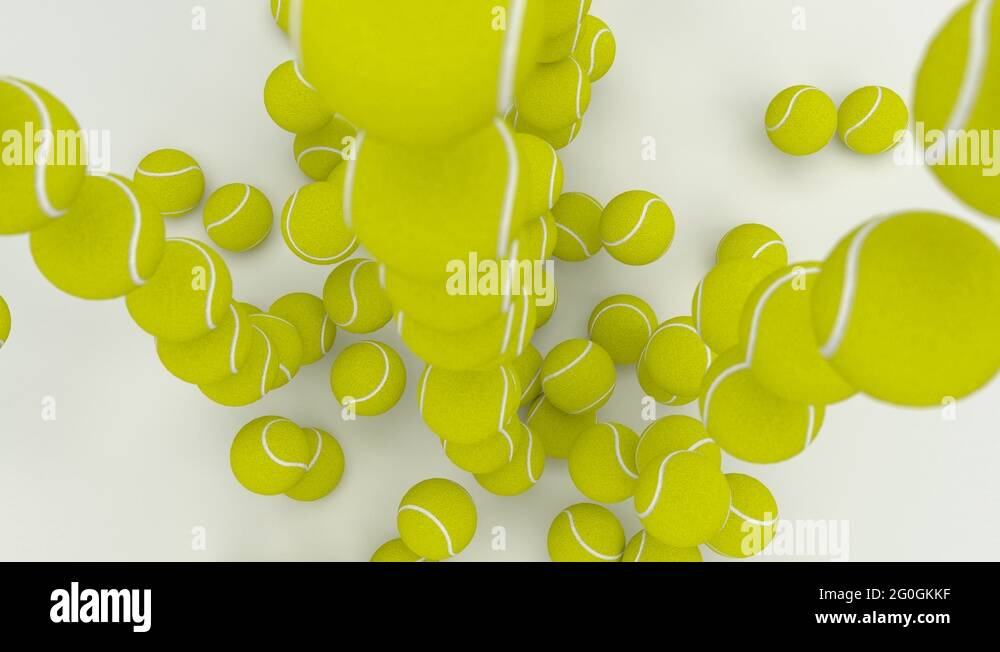 Animated realistic plain tennis balls falling onto white base - top ...