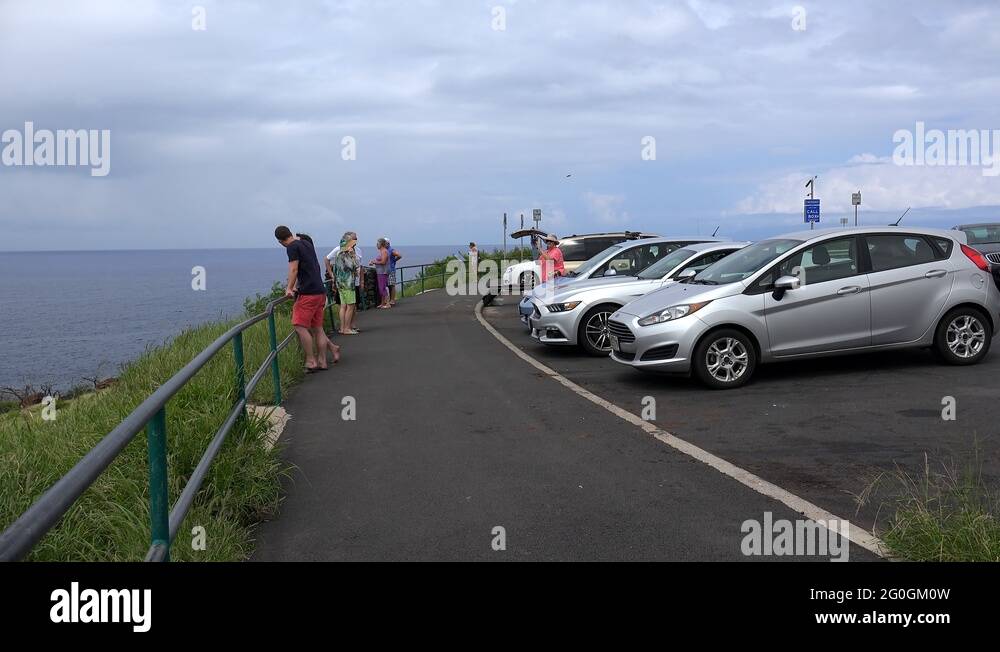 Tourists at the Papawai Scenic Lookout (Whale Watching point). Maalaea ...