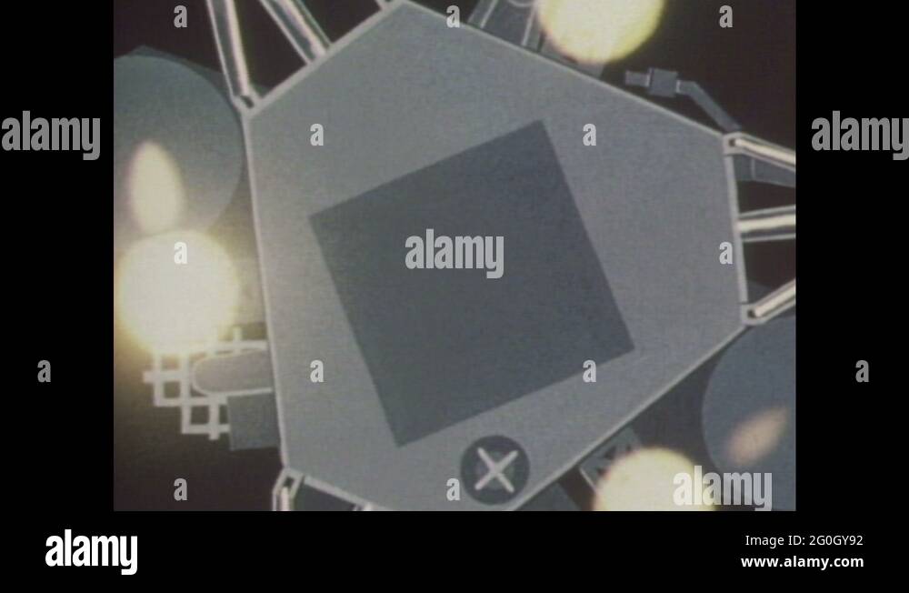 1970s: Animation of underside of lunar module landing. Module lands on ...