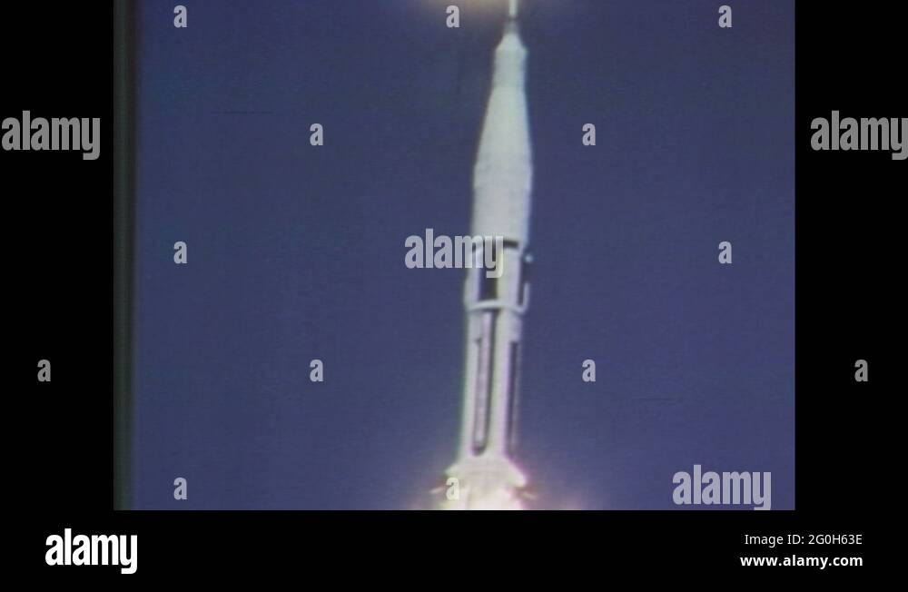 1960s: Apollo mission rocket blasts into space with flames from ...