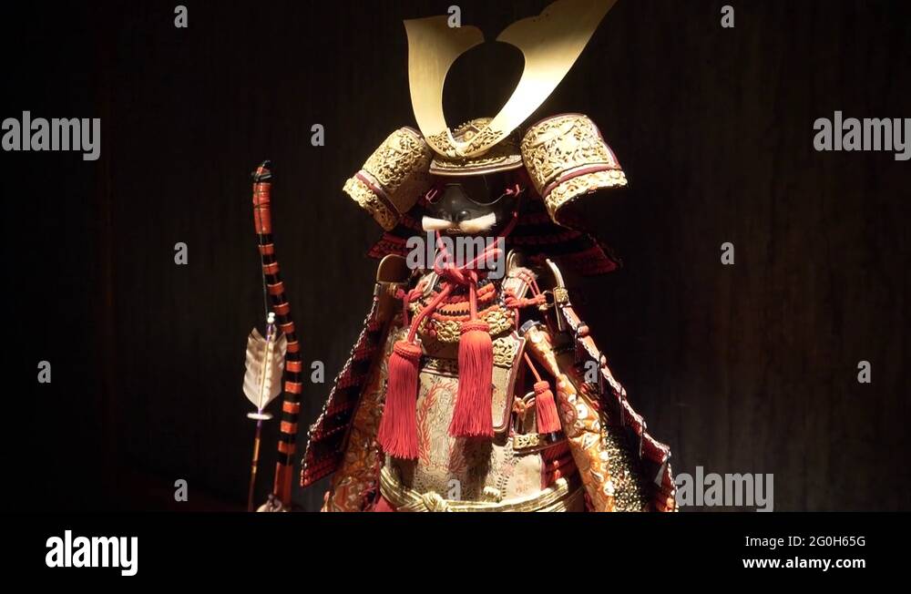 Japanese Samurai Red Costume Armor In Museum Stock Video Footage - Alamy