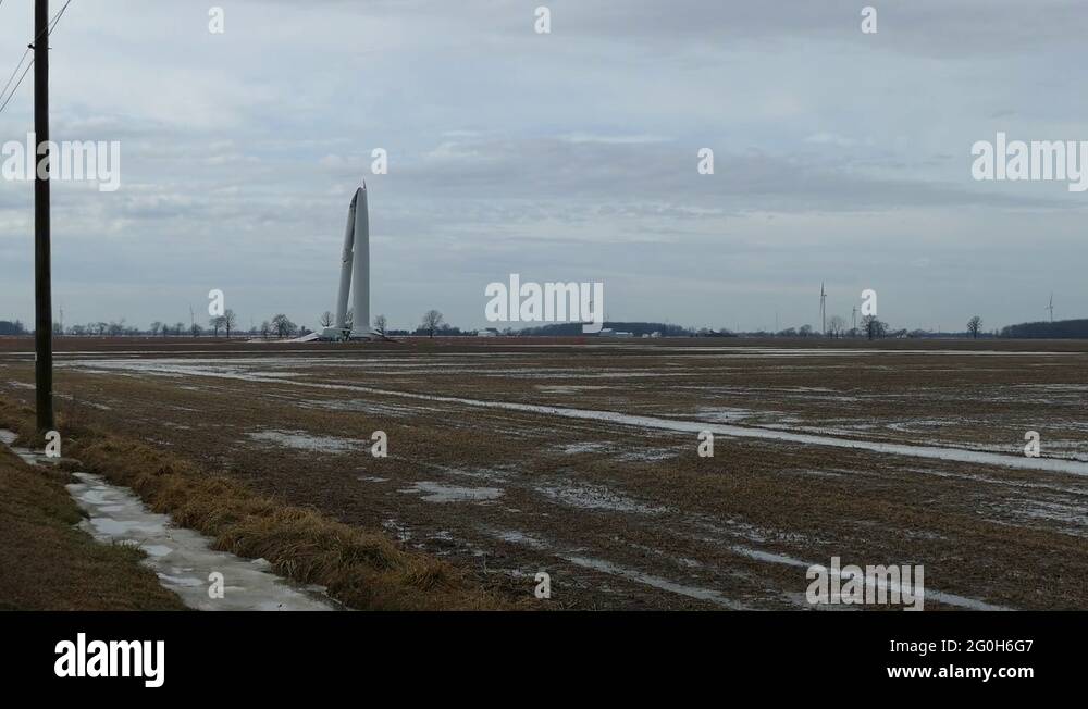 Wind energy farm turbine destroyed and collapsed from structural ...