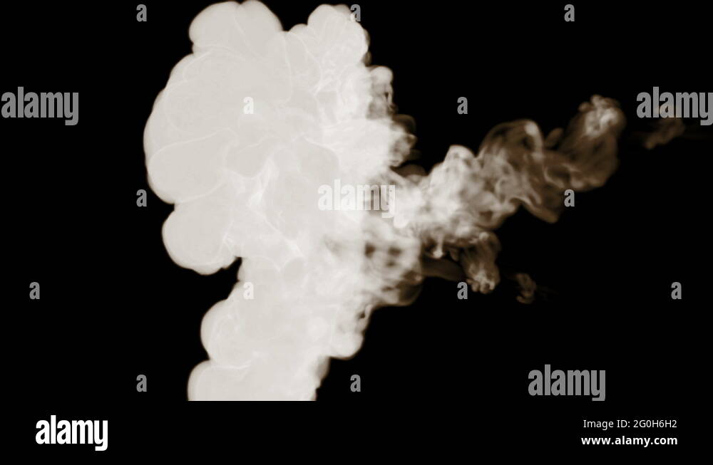 Smoke streams in slow motion side view. Isolated on black background ...