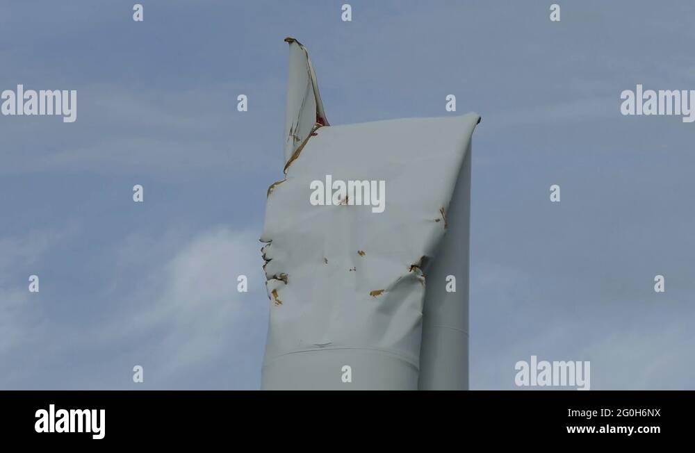 Wind energy farm turbine destroyed and collapsed from structural ...