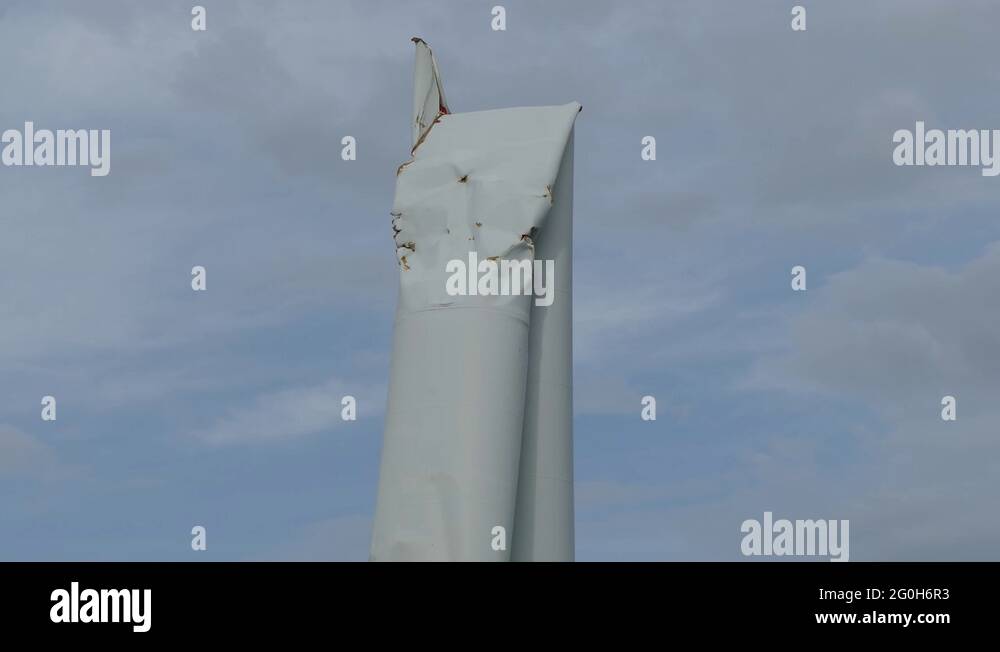 Wind energy farm turbine destroyed and collapsed from structural ...
