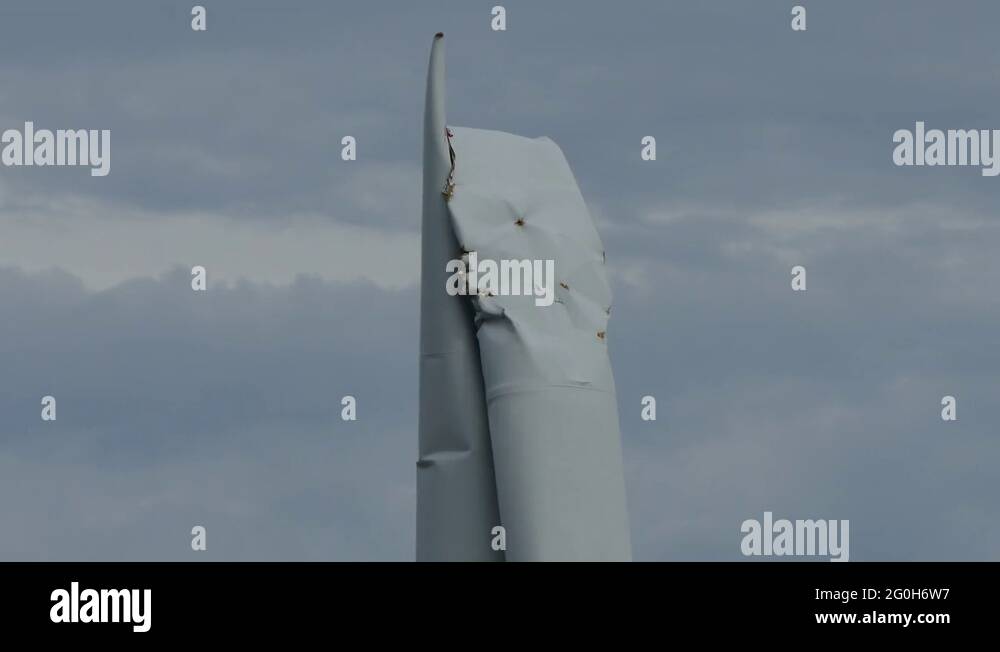 Wind energy farm turbine destroyed and collapsed from structural ...