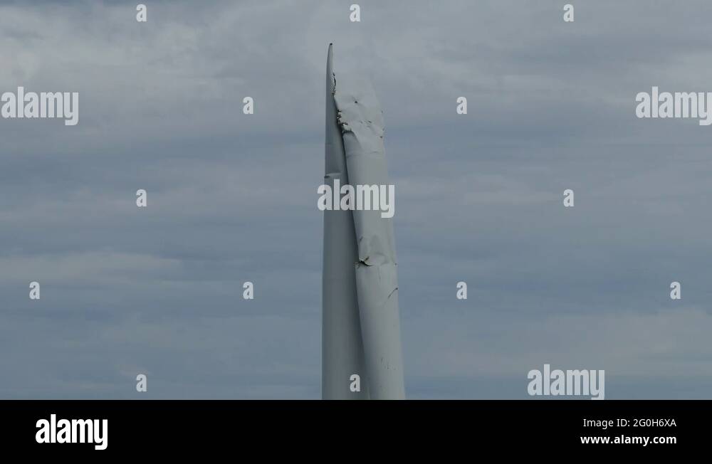Wind energy farm turbine destroyed and collapsed from structural ...