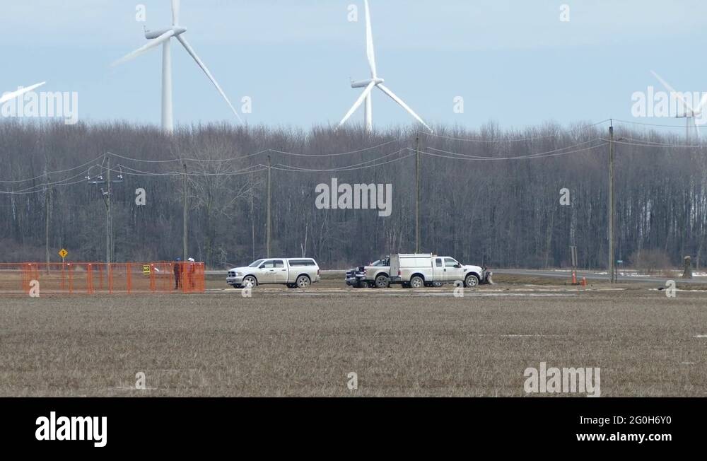 Wind energy farm turbine destroyed and collapsed from structural ...