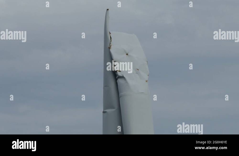Wind energy farm turbine destroyed and collapsed from structural ...