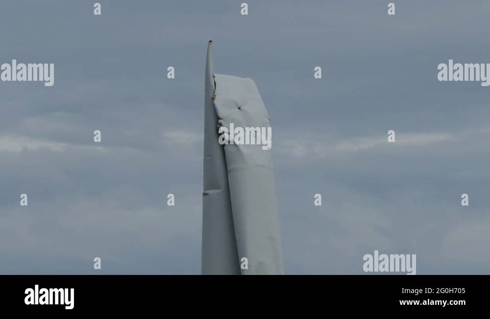 Wind energy farm turbine destroyed and collapsed from structural ...