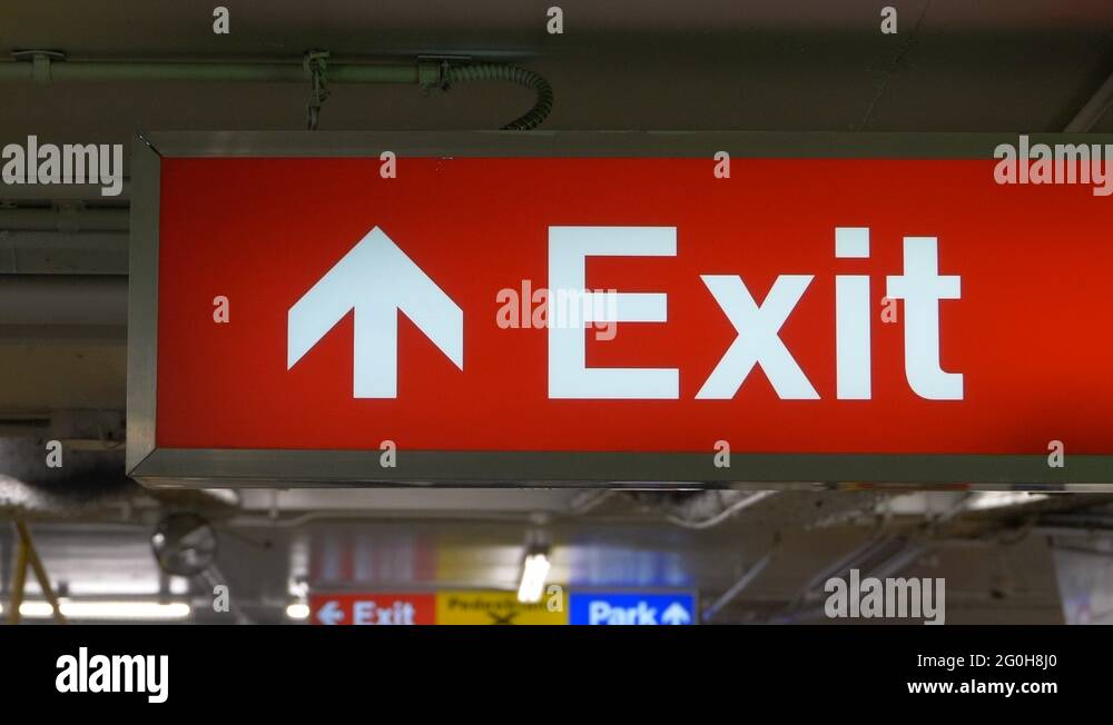 Red Exit Sign, Emergency Arrow Symbol, Light Sign Directions Stock ...