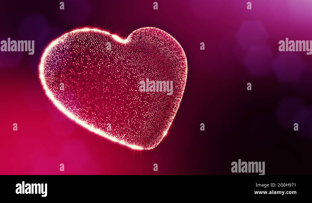 Loop 3d animation of glow particles form 3d red heart with depth of ...