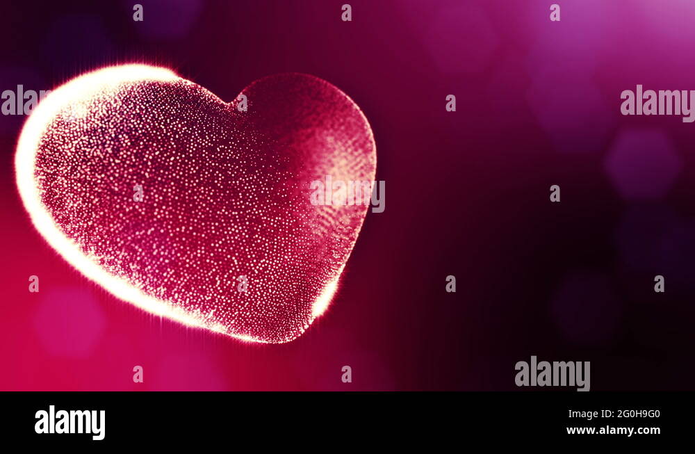 Loop 3d animation of glow particles form 3d red heart with depth of ...