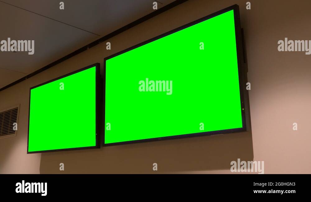 Dual Blank Empty Green Screen Advertising Monitors, Commercial Video ...