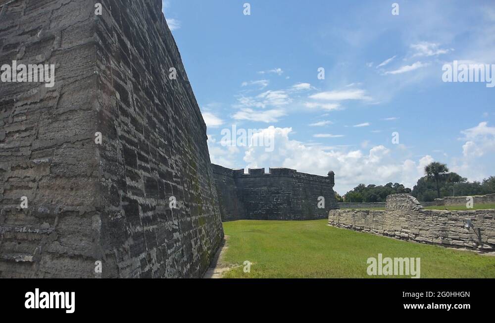 Pan upwards into Sunlight of St Augustine Stone Fort Turret in Florida ...