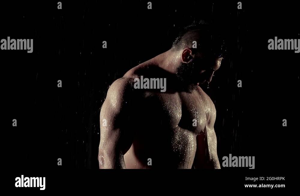 a portrait of a brutal person with an inflated torso and the muscles of ...