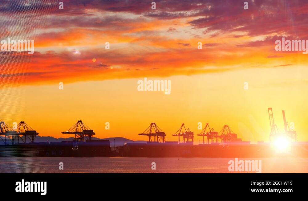 Freight Container Cargo Ship Port Sunset Lens Flare Background, Heavy ...