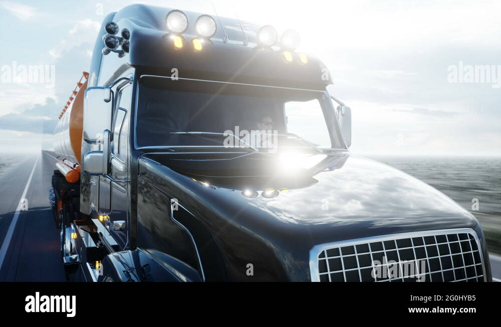 Gasoline tanker, Oil trailer, truck on highway. Very fast driving ...