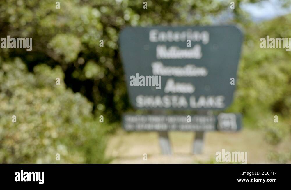 Entering Shasta Lake National Recreation Area sign next to highway ...