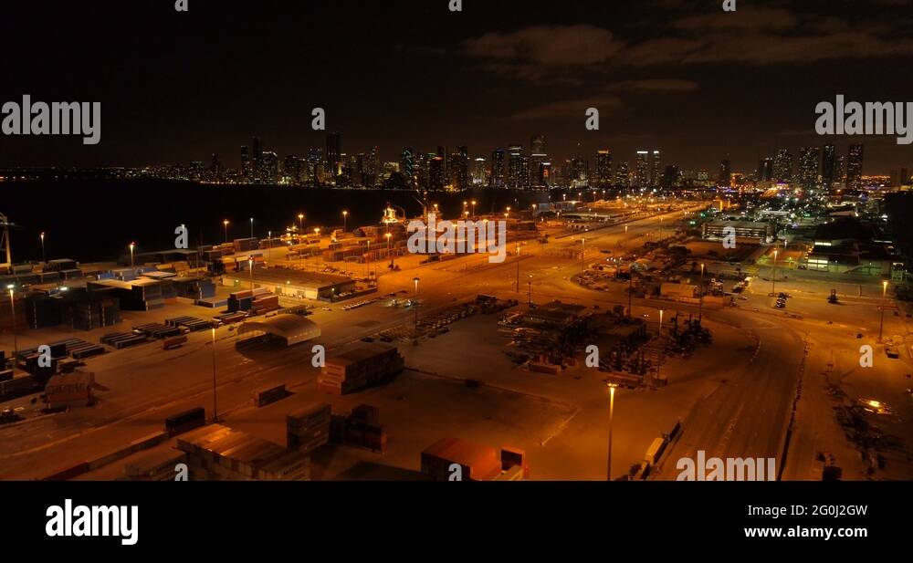 Drone night footage Port of Miami 4k Stock Video Footage - Alamy