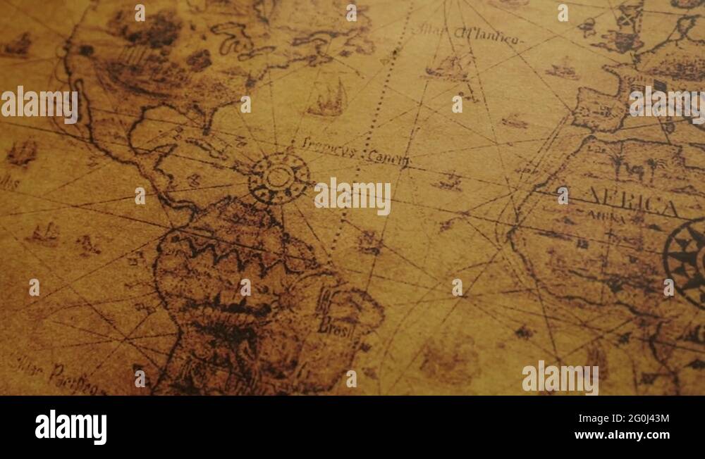 Ancient world map with compass Stock Video Footage - Alamy