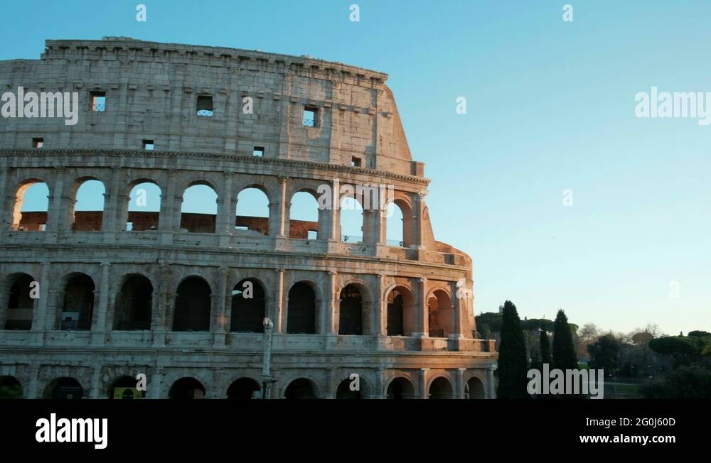Pan Right Colosseum to Roman Forum Skyline Late Afternoon Rome, Italy ...