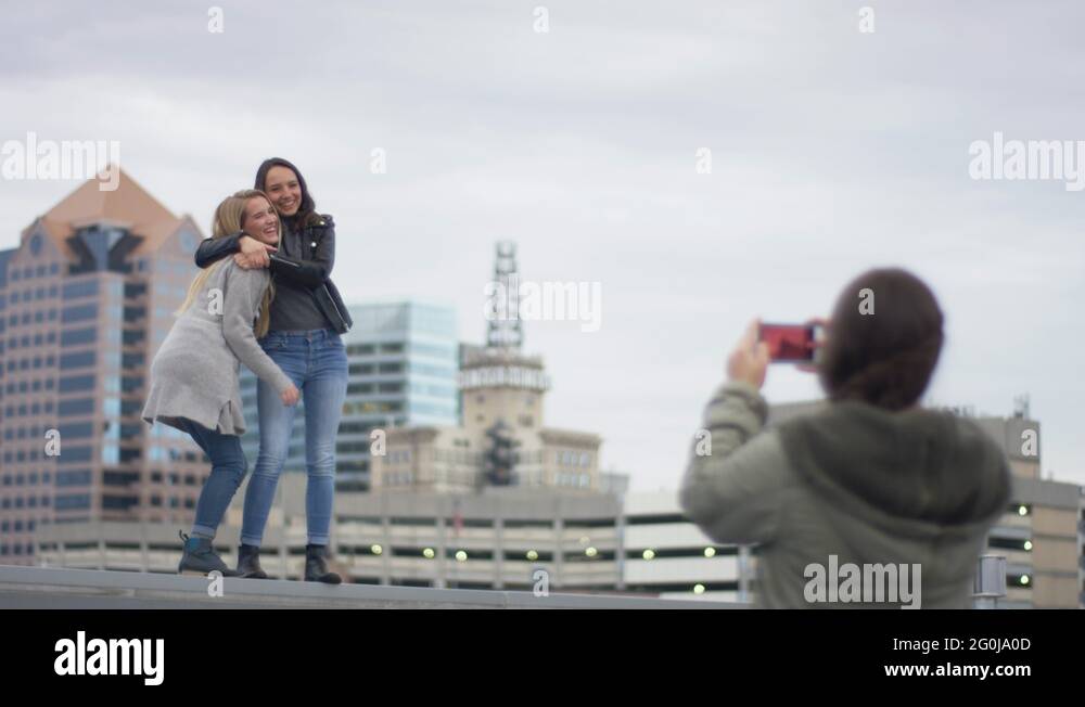 Rebel Girls Pose And Dance On Edge Of Rooftop For Photos Stock Video ...