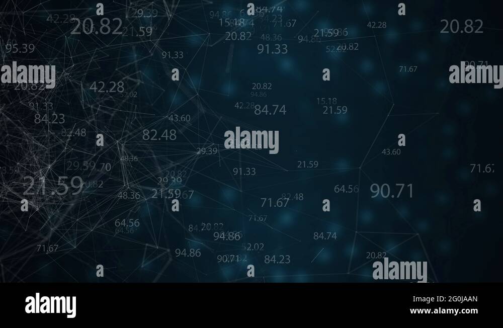 abstract moving background. numbers, dots and lines are connecting ...
