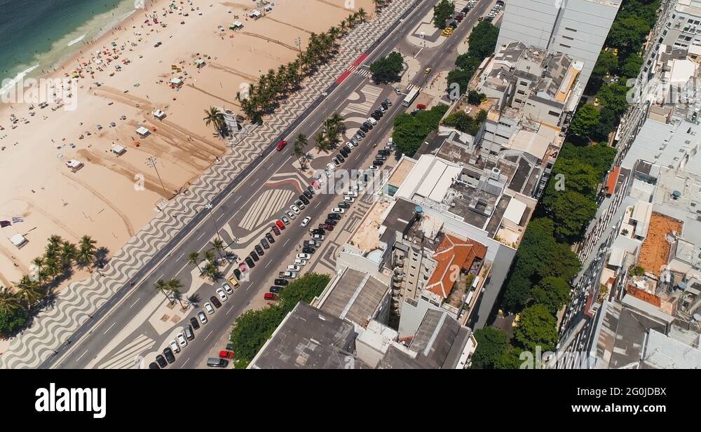 Overhead aerial above buildings to reveal Copacabana Beach Stock Video ...
