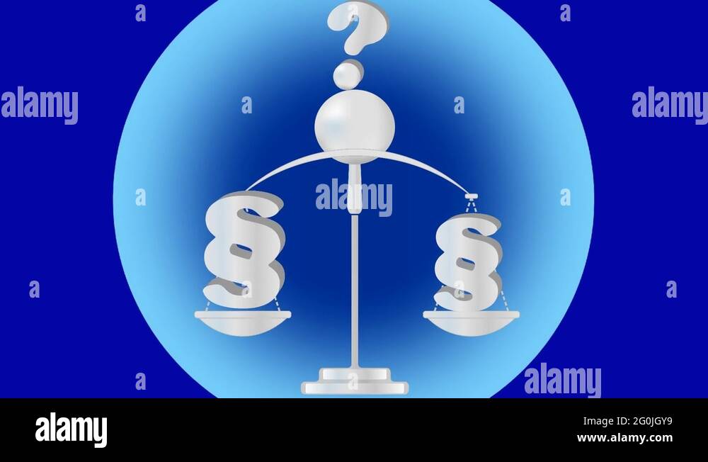 Legal theme, animation of the old scale, paragraph, question mark above ...