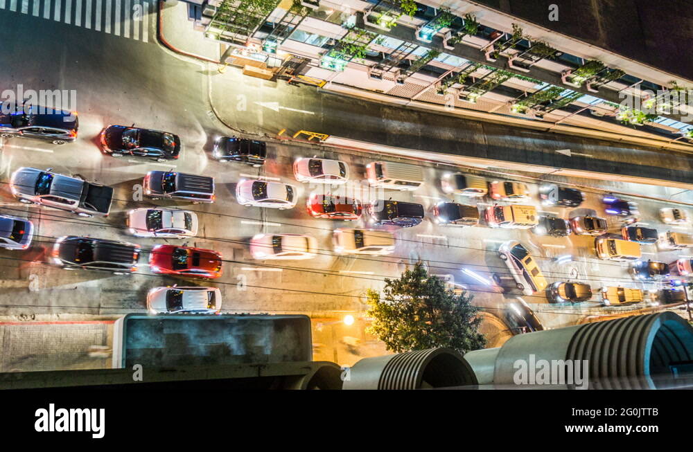 Bird view and timelapse of the busy traffic in the CBD of Manila ...