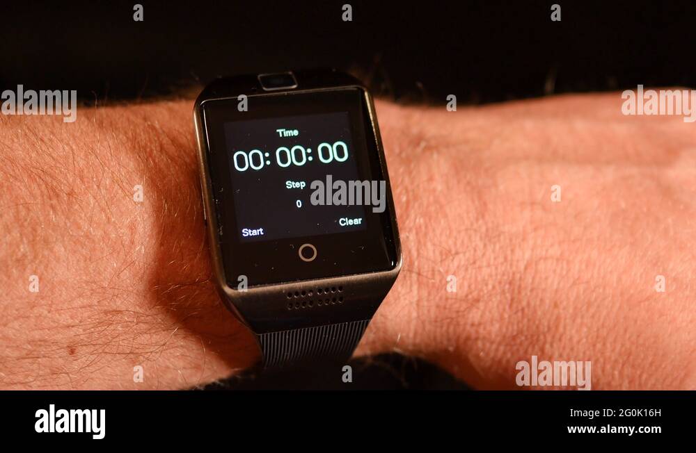 Smartwatch on male wrist using stopwatch function Stock Video Footage ...