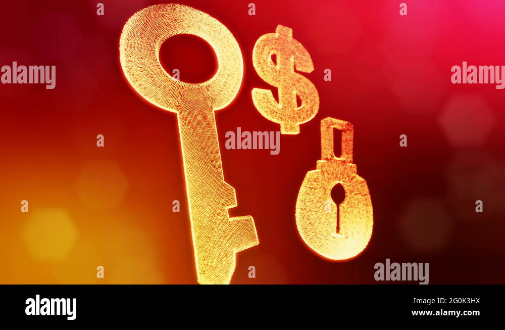 dollar sign and emblem of lock and key. Finance background of luminous ...