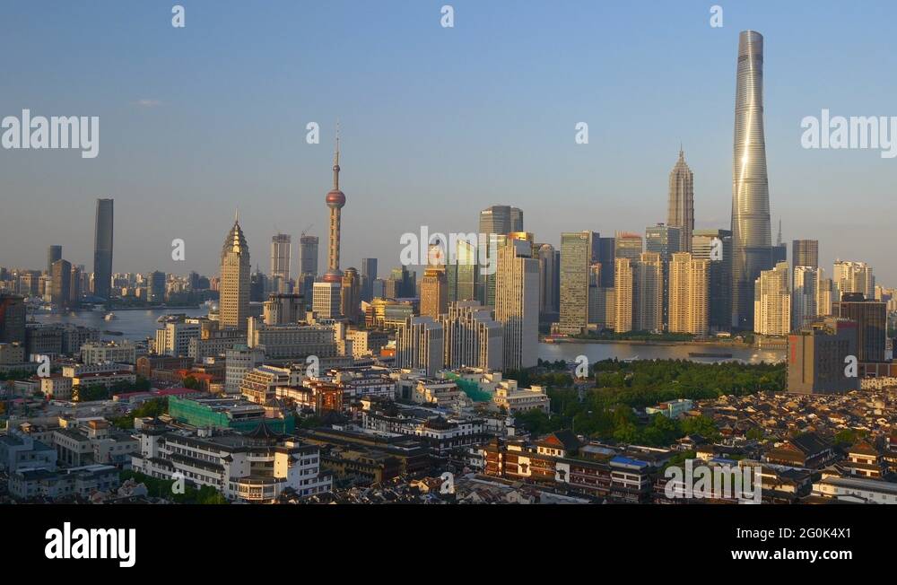 shanghai cityscape downtown famous bay rooftop panorama 4k china Stock ...
