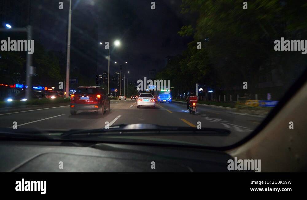 night time zhuhai street view taxi road trip pov passenger panorama 4k ...