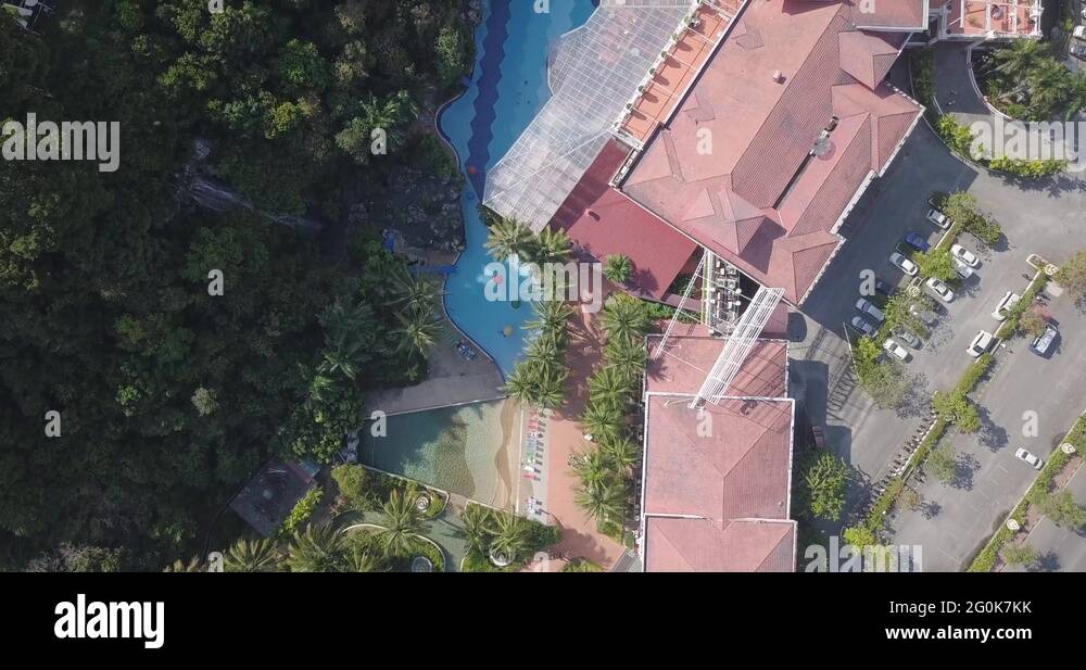 Birds eye view of a resort for tourists in Pantai Cenang, Malaysia ...