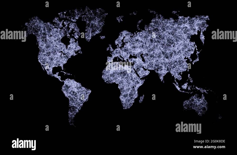 World map, blue polygonal network, motion graphics technology ...