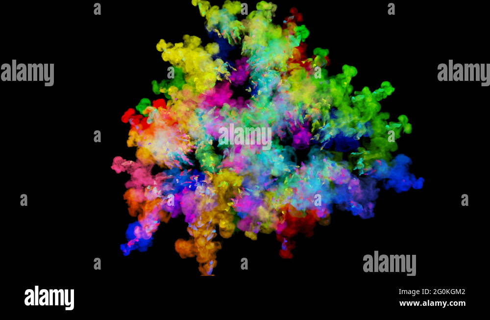 explosion of powder isolated on black background. 3d animation of ...