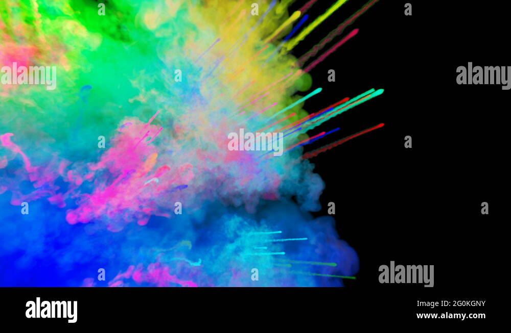 explosion of powder isolated on black background. 3d animation of ...
