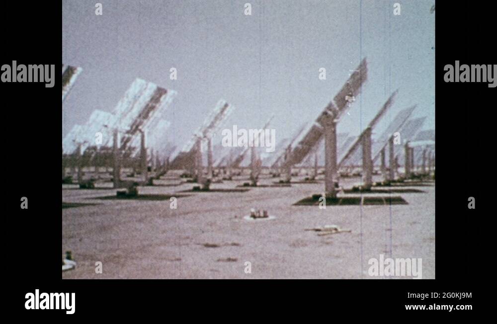1970s: Aerial view of mirrors and Sandia Laboratory tower collecting ...