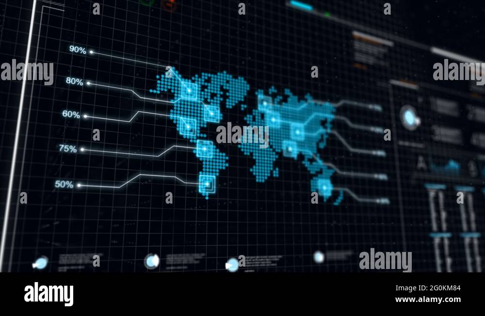 UI User Interface Dark blue background with world map Stock Video ...