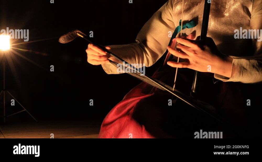 Korean female musician playing the Haegeum, Korean traditional string ...
